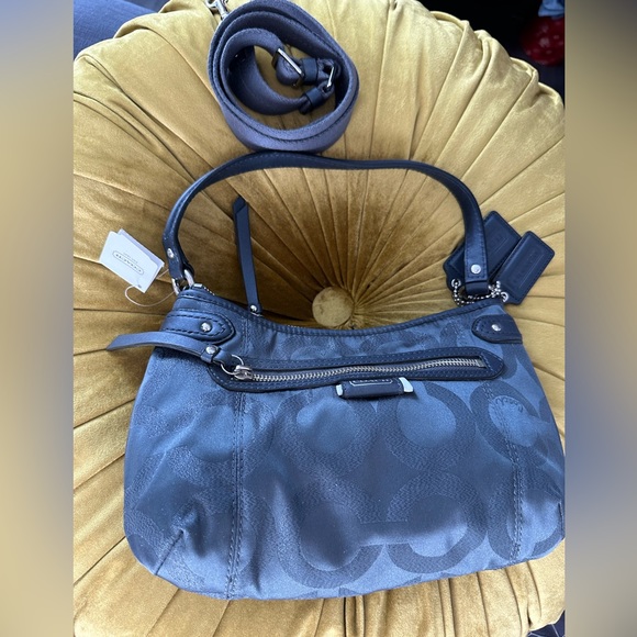 Coach | Bags | Coach Vintage Slate Blue Metallic Nylon Handbag | Poshmark